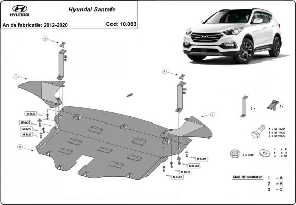 Steel sump guard for Hyundai Santa Fe (2012-2020)