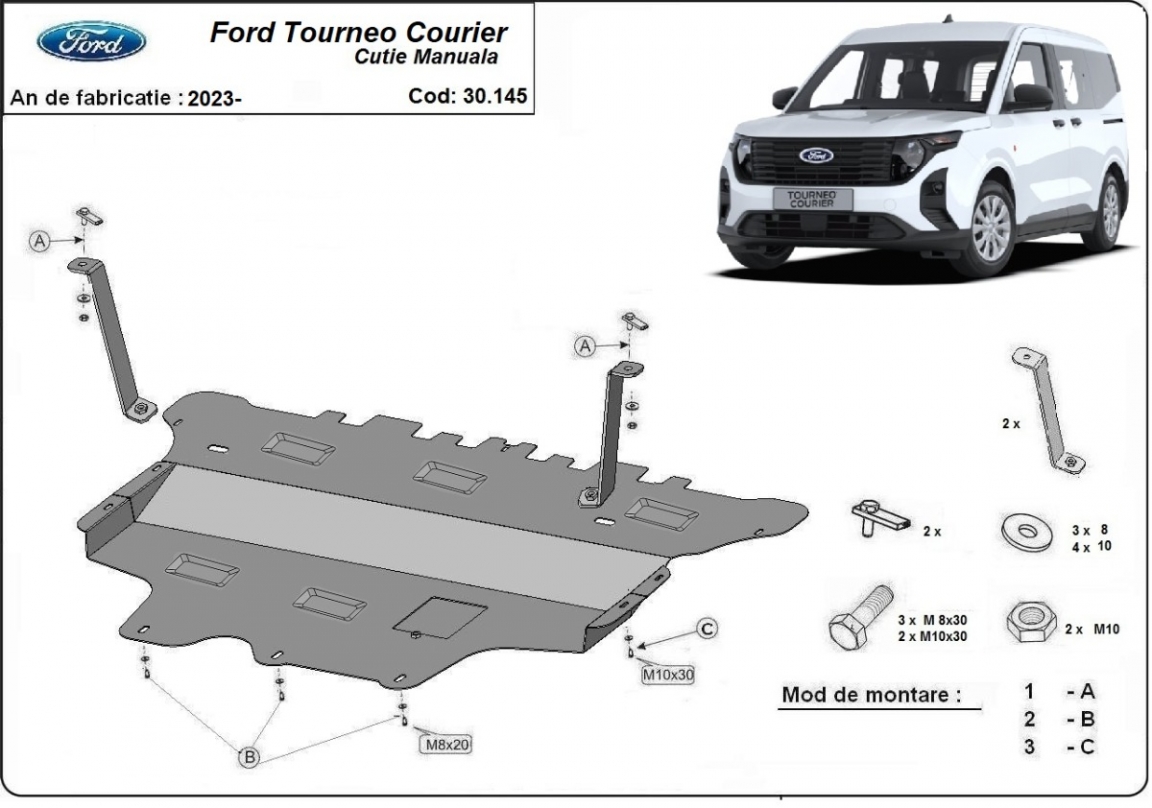 Steel sump guard for Ford Tourneo Courier (2023-2026)